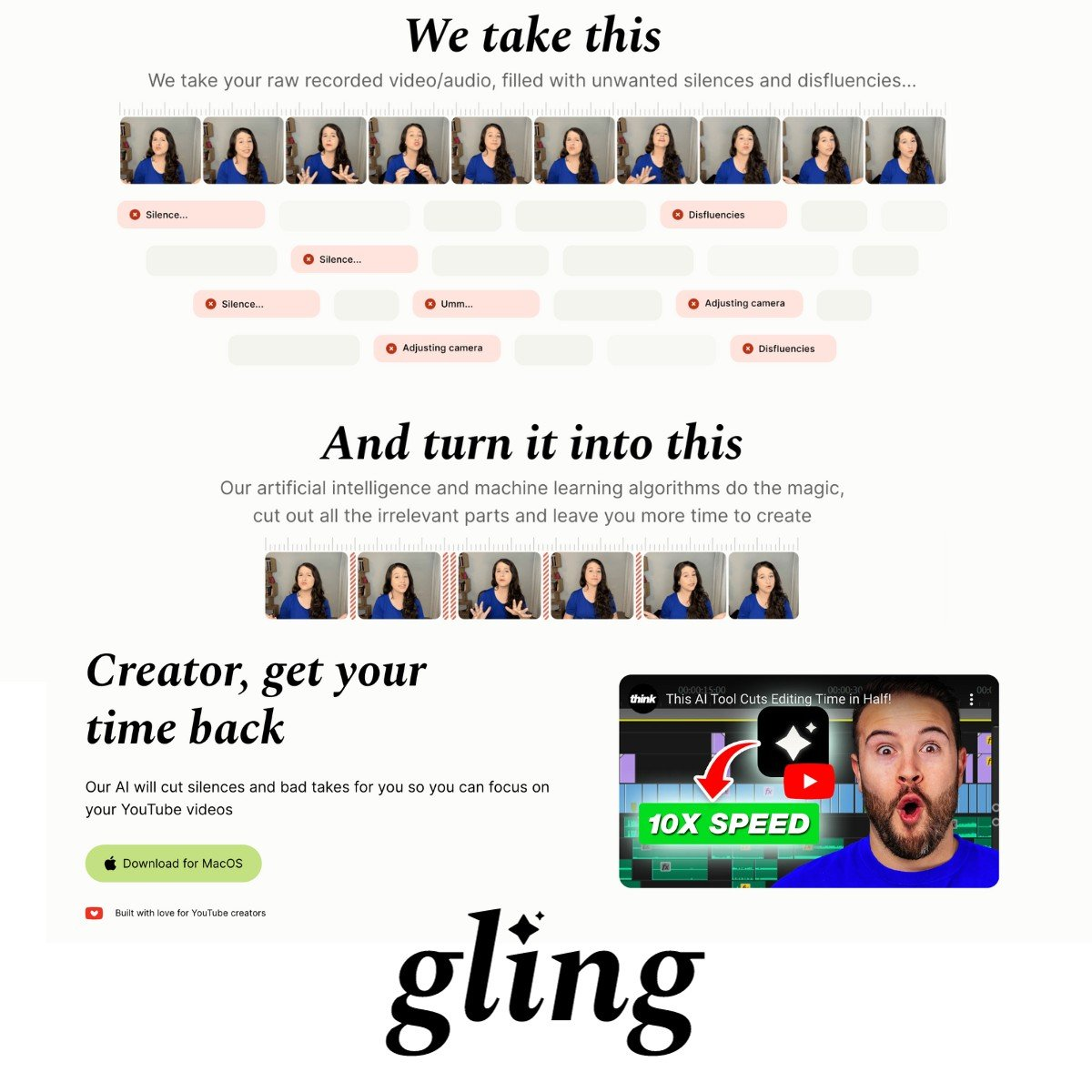 Gling AI: Auto-Cut Silence & Rough Cuts for Editors